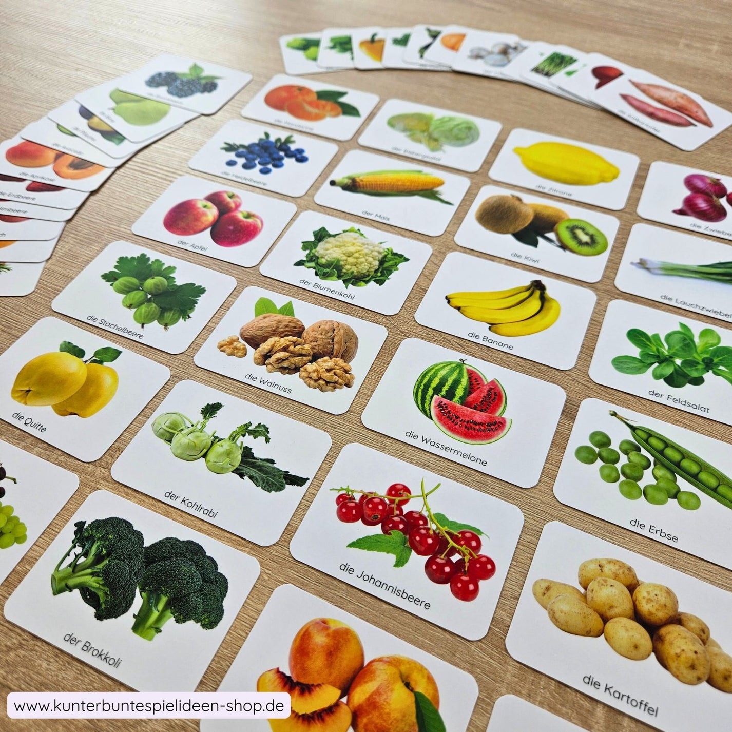 Obst- und Gemüse-Bildkarten mit Artikel – 46 Montessori-Karten mit ...